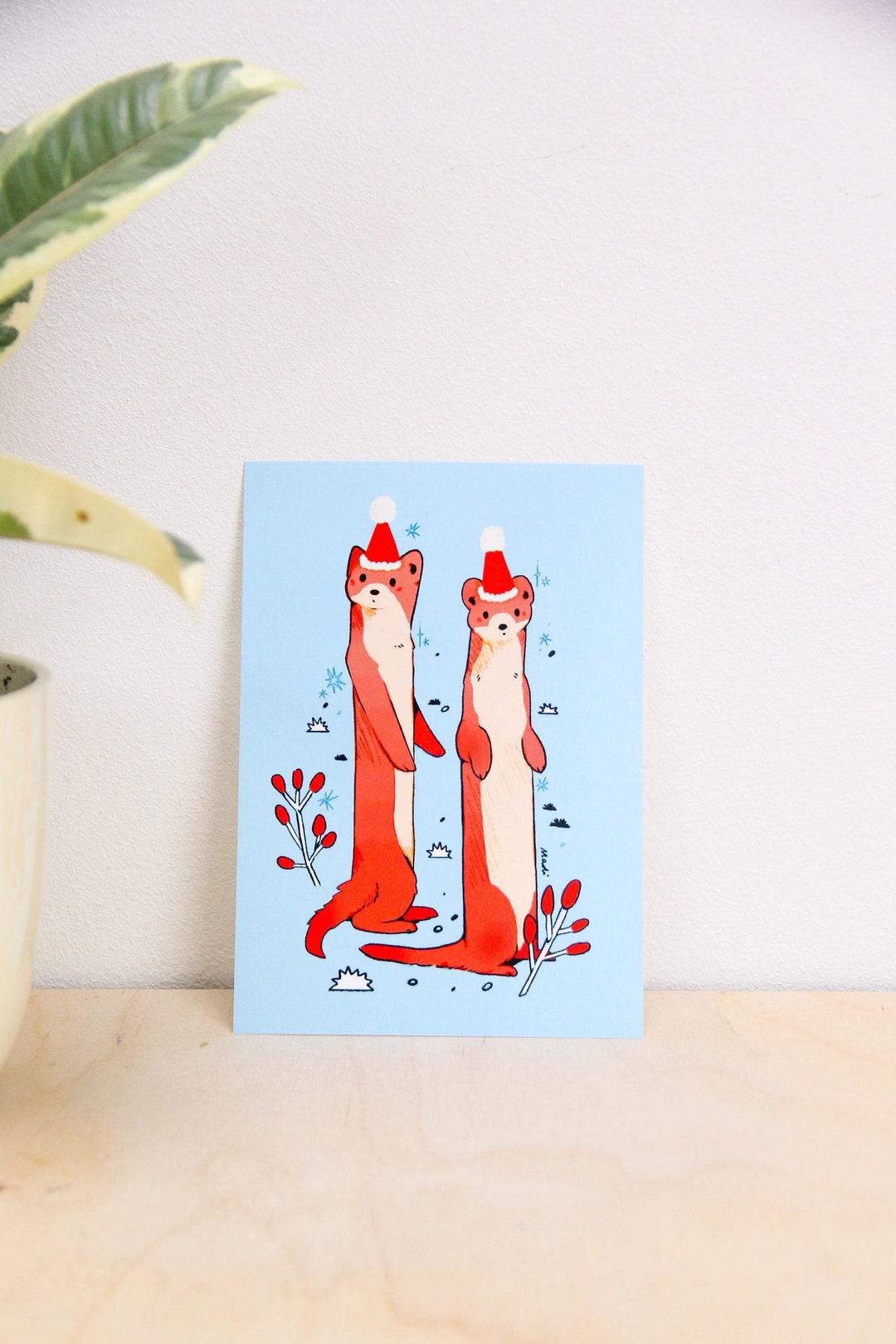 Christmas Weasel Art Print Animal Art Print Winter Print Christmas Gift ...
