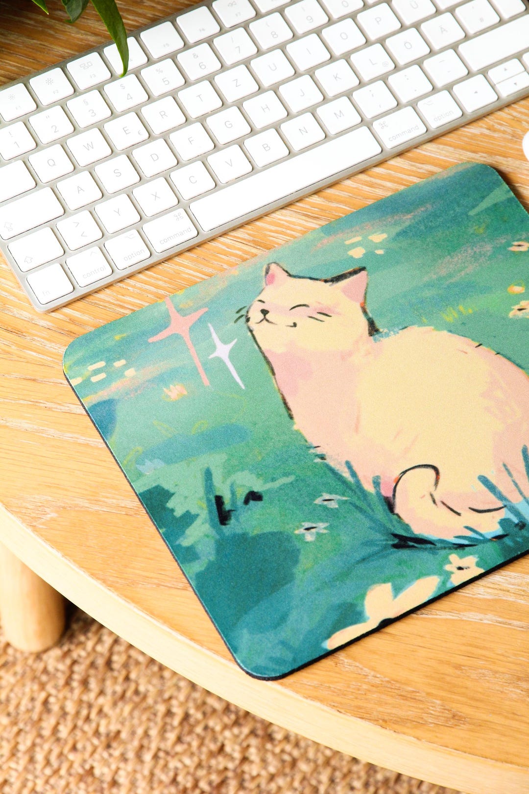 Happy Cat Landscape Mousepad ~ Animal Mousemat ~ Cute Illustrated Desk ...