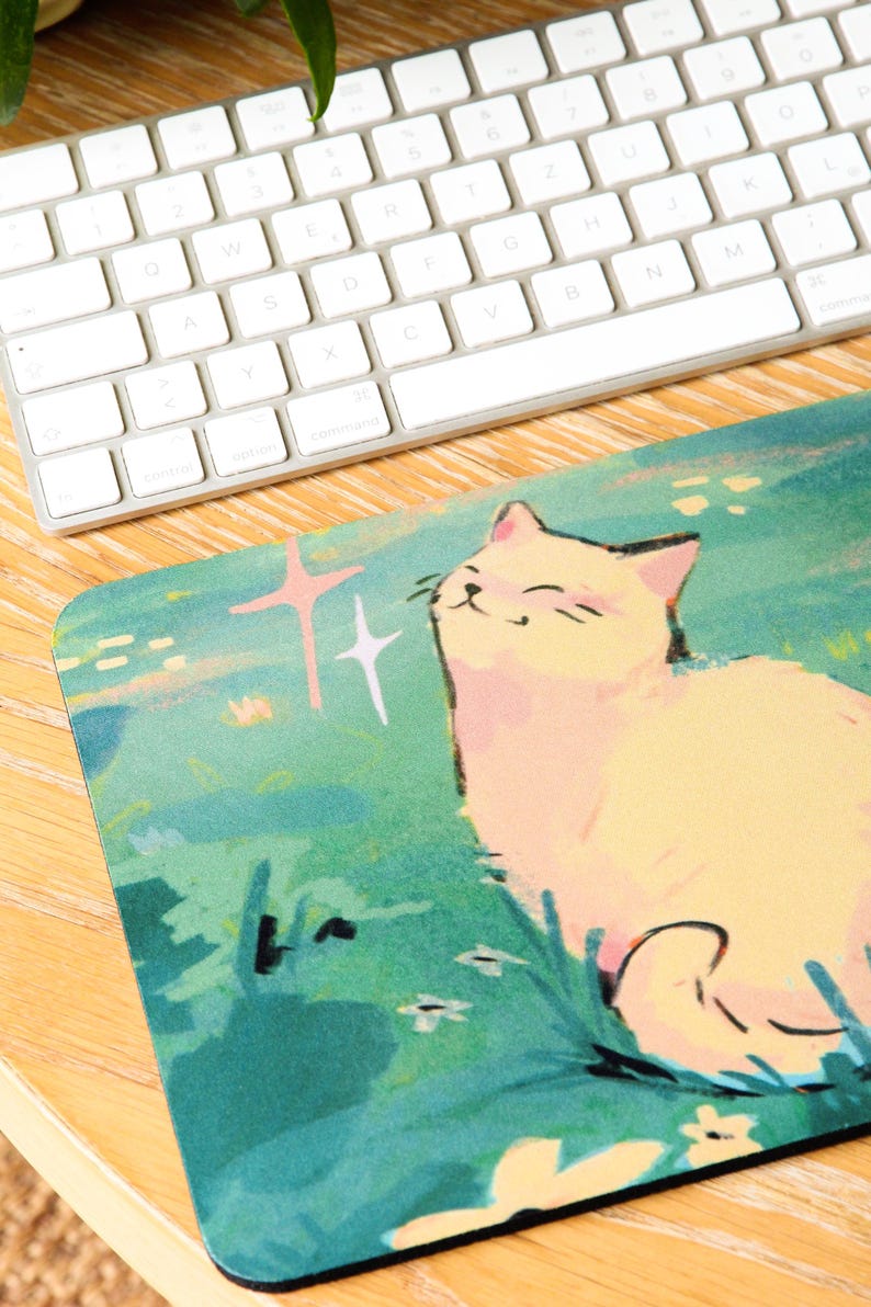 Happy Cat Landscape Mousepad ~ Animal Mousemat ~ Cute Illustrated Desk ...