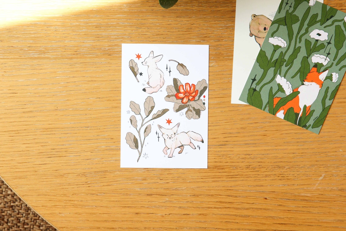 Fennec Fox Postcard - A6 Post Card Art Print - Animal Design ...