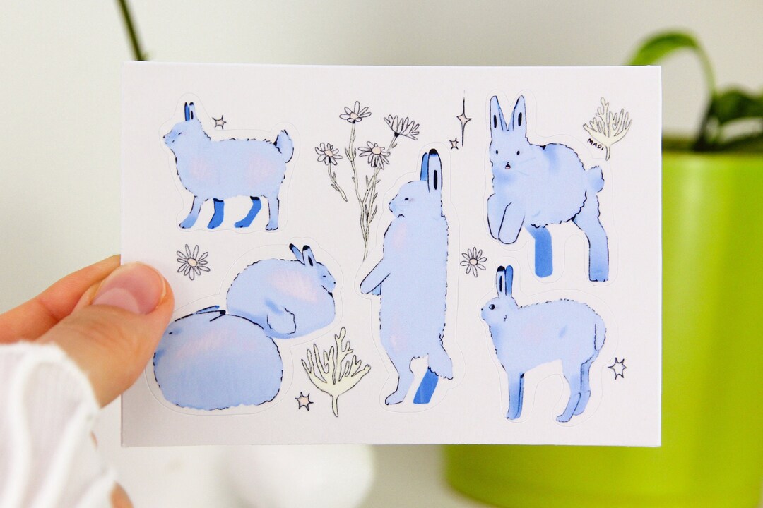Blue Bunny Sticker Sheet Laminated Cute Kawaii Glossy - Etsy
