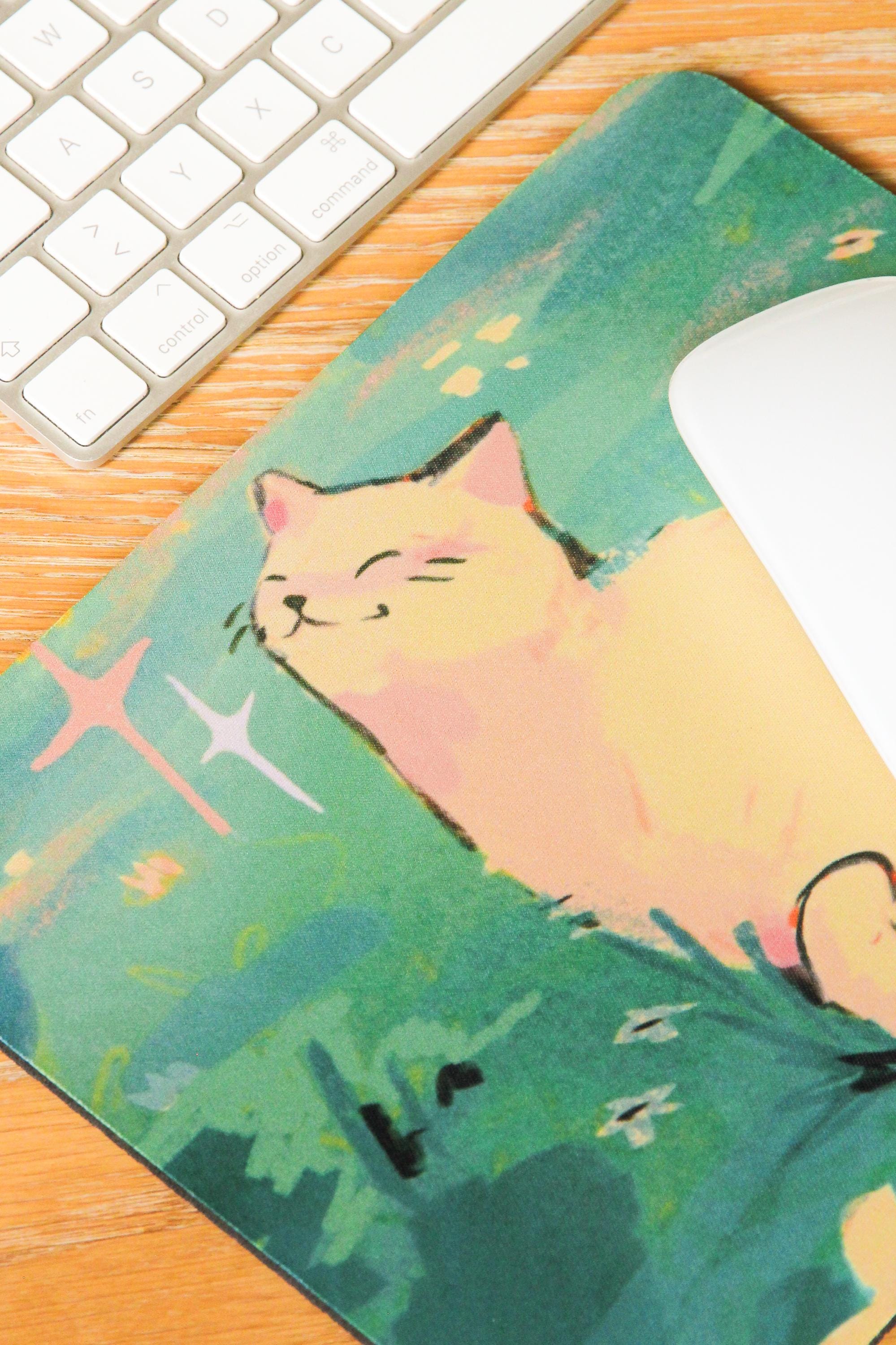 Happy Cat Landscape Mousepad ~ Animal Mousemat ~ Cute Illustrated Desk ...