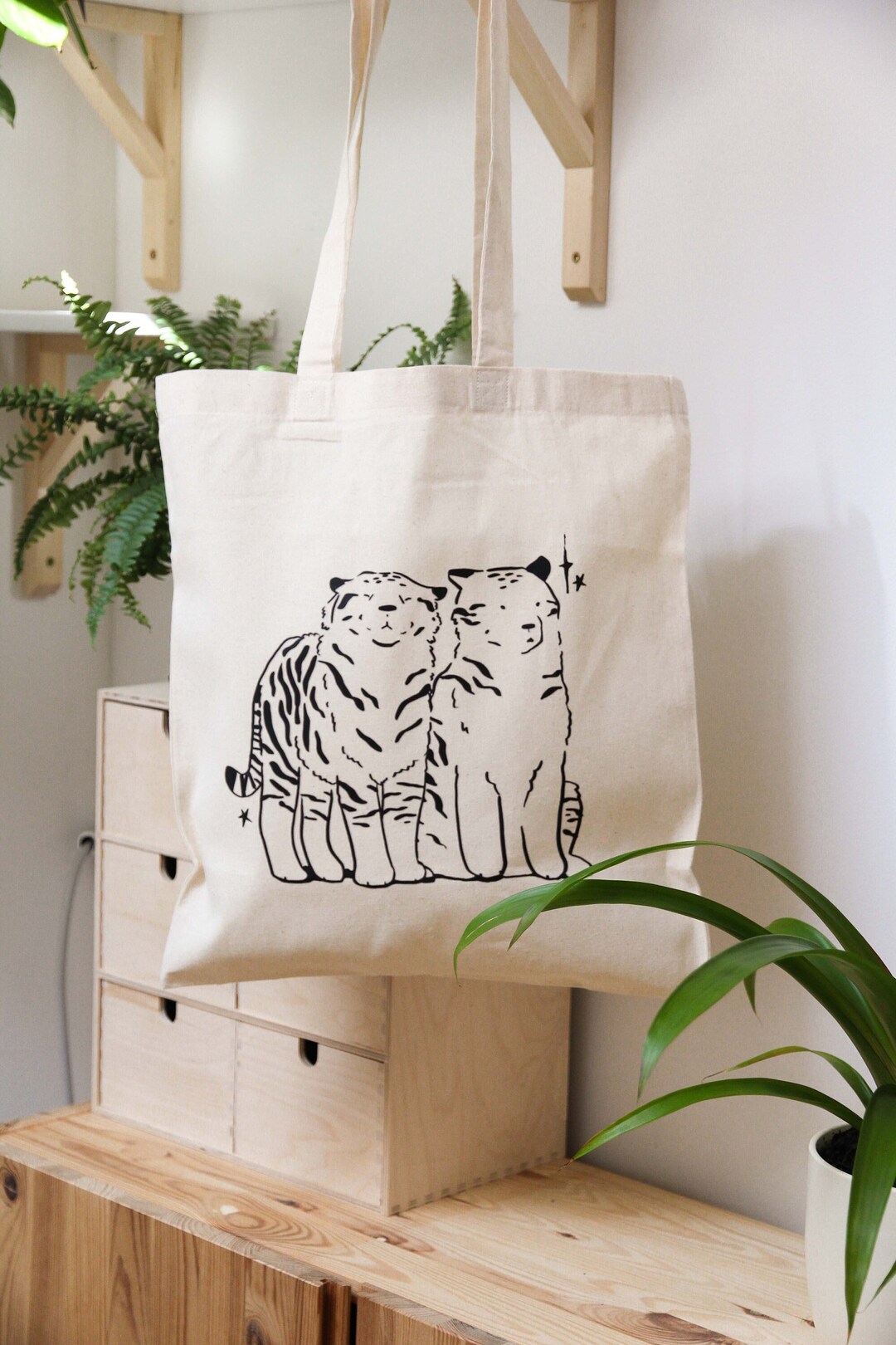 Tiger Tote Bag Cute Animal Tote Bag Cotton Art Bag - Etsy