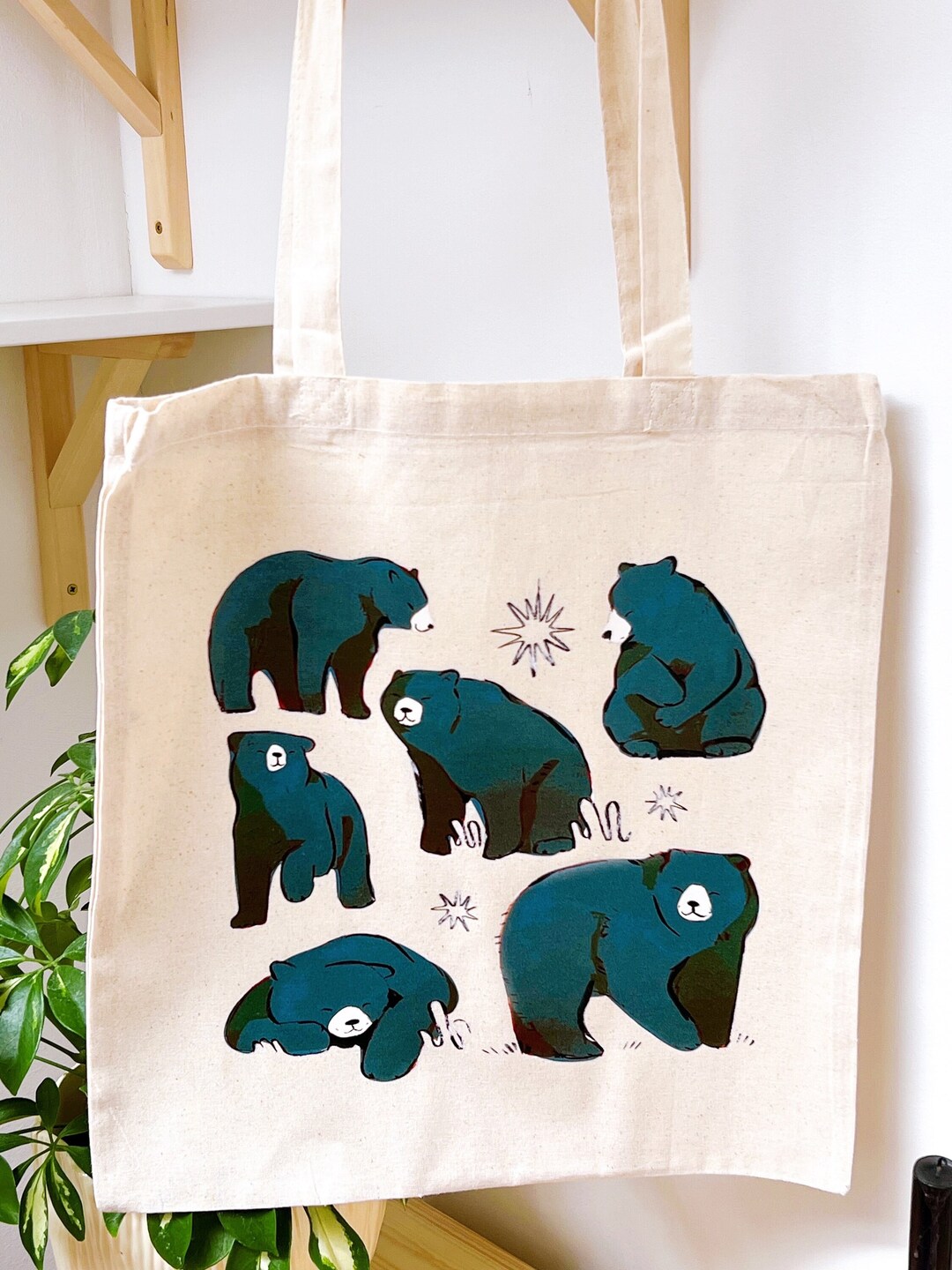 Black Bear Tote Bag ~ Cute Animal Tote Bag ~ Artist Design ~ Cotton Art ...