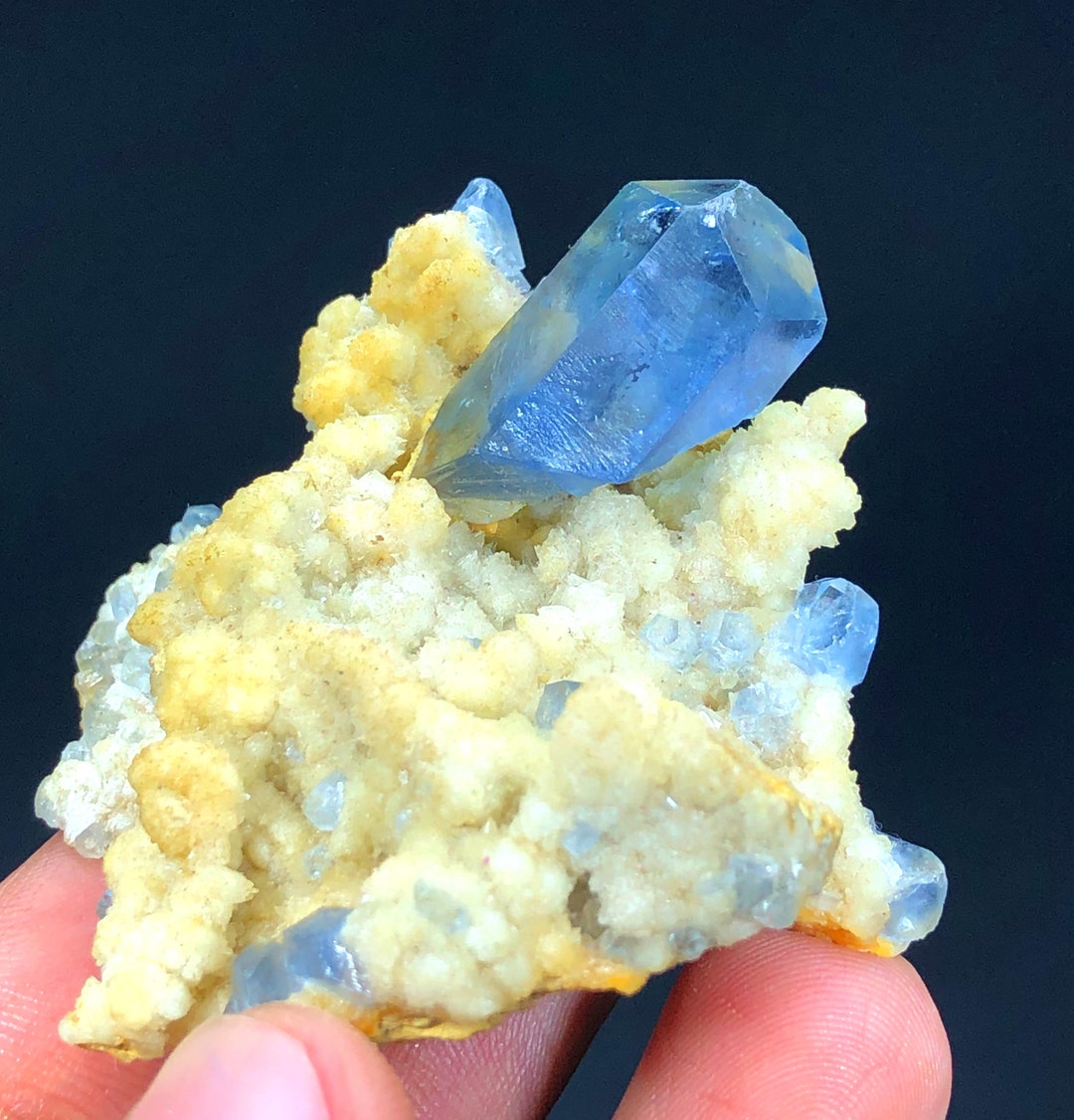 Natural Blue Color Celestine Crystals With Calcite, Celestine Mineral ...