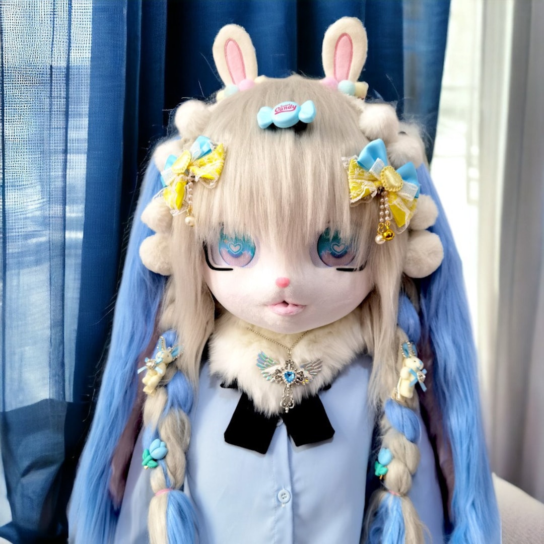 Lop Ears Bunny Fursuit Mask Kigurumi Rabbit Cosplay Head Festival ...