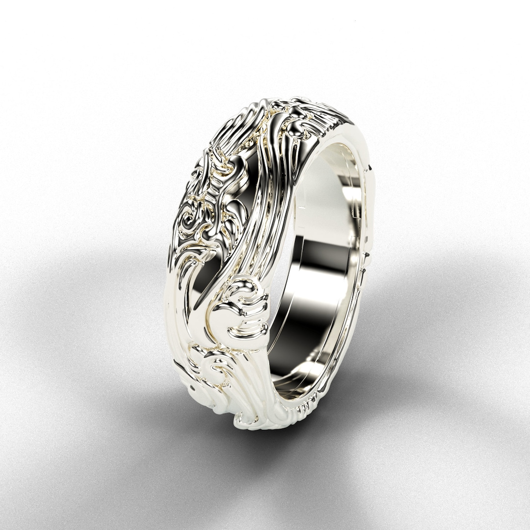 Wave Wedding Band: Silver Nature Ring, Ocean Inspired - Etsy