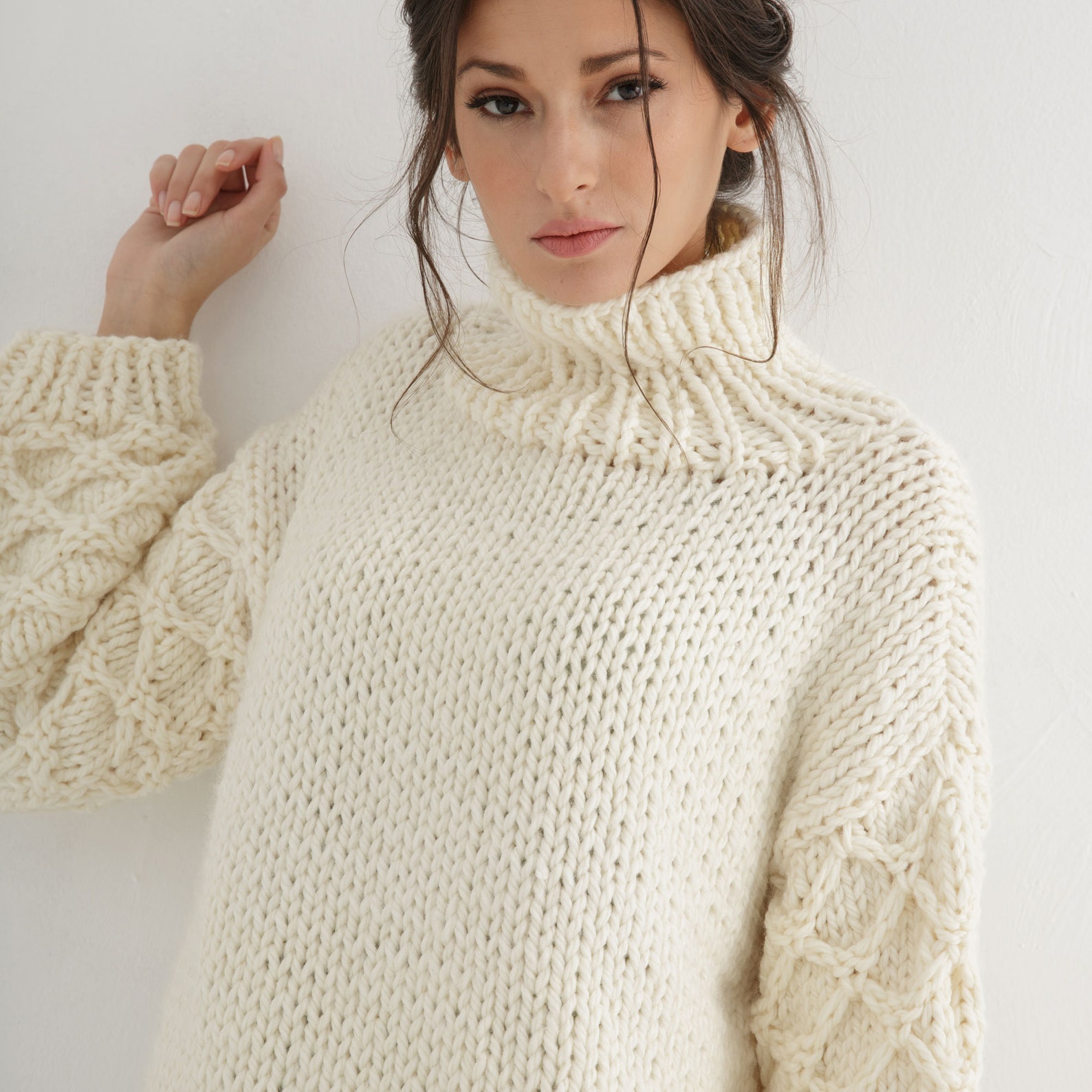 Chunky Sweater Knitting Pattern High Neck Sweater With - Etsy