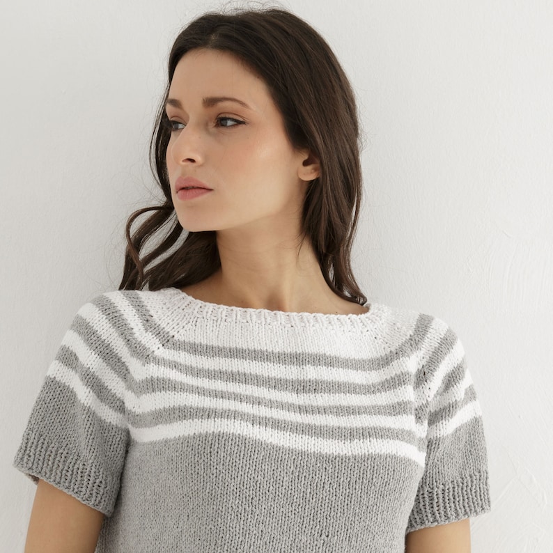 Raglan Sleeved Tee Knitting Pattern Striped Top Knit Pattern - Etsy