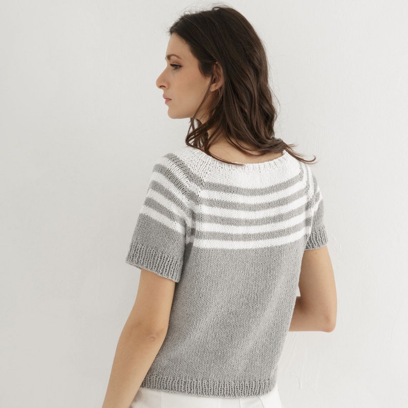Raglan Sleeved Tee Knitting Pattern Striped Top Knit Pattern - Etsy