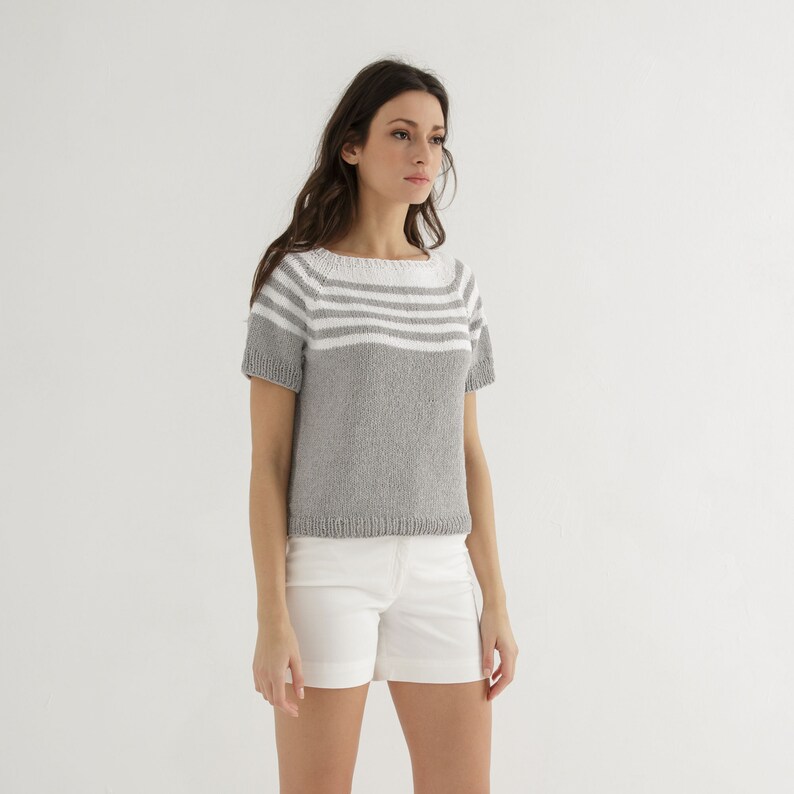 Raglan Sleeved Tee Knitting Pattern Striped Top Knit Pattern - Etsy