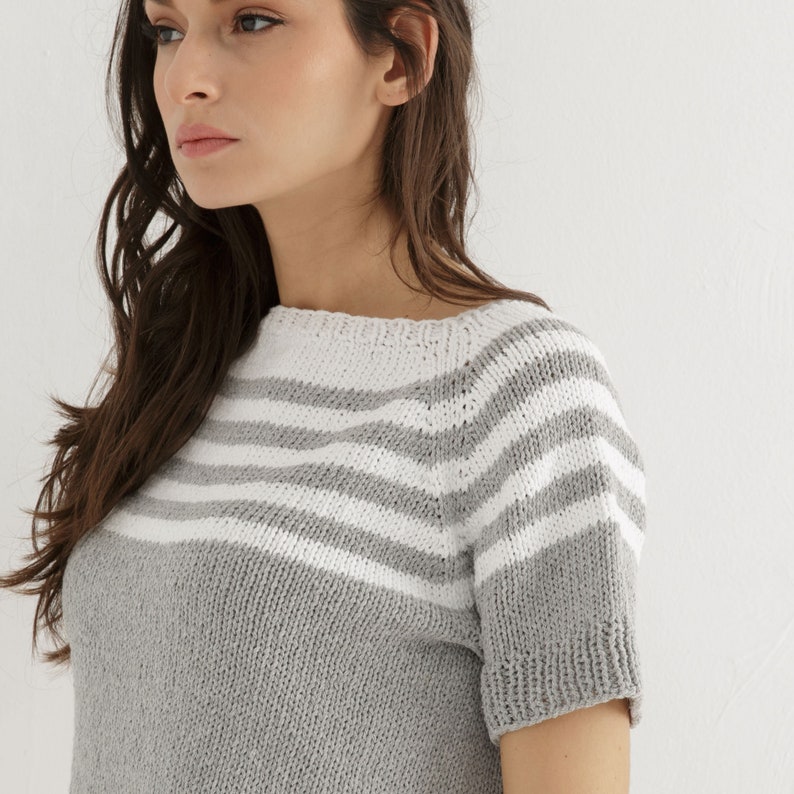 Raglan Sleeved Tee Knitting Pattern Striped Top Knit Pattern - Etsy