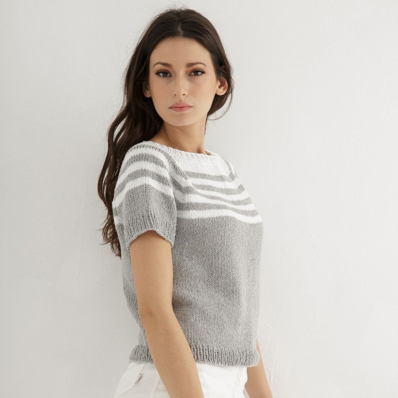 Raglan Sleeved Tee Knitting Pattern Striped Top Knit Pattern - Etsy