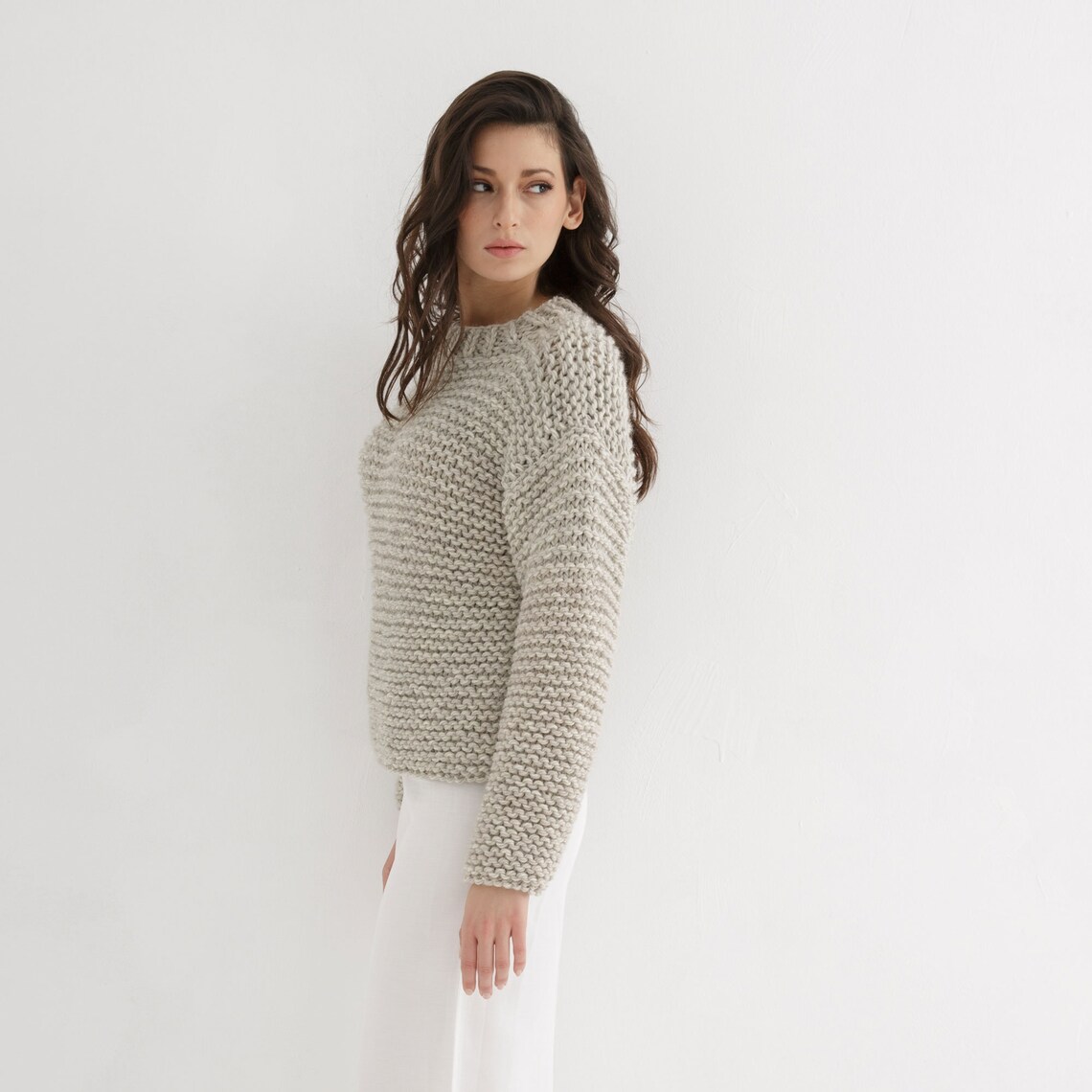 Chunky Sweater Knitting Pattern for Women Easy Crew Neck | Etsy