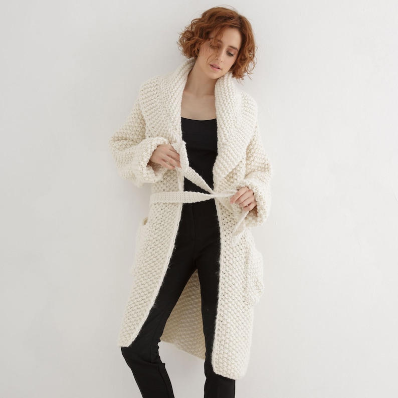 Chunky Coat Knitting Pattern Long Cardigan Knit Design | Etsy