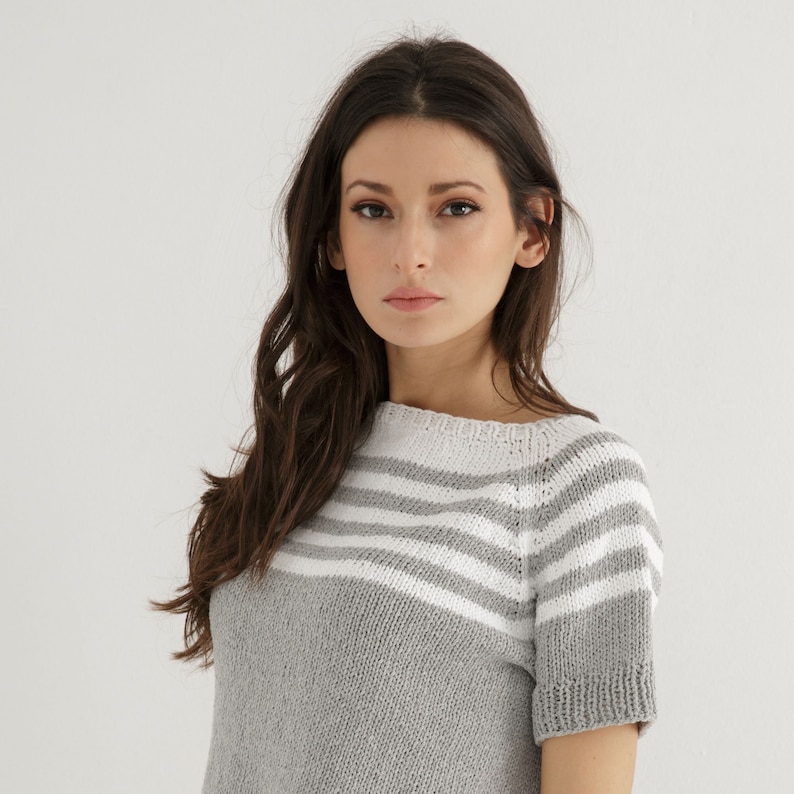 Raglan Sleeved Tee Knitting Pattern Striped Top Knit Pattern - Etsy