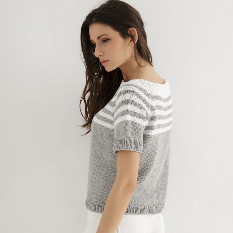 Raglan Sleeved Tee Knitting Pattern Striped Top Knit Pattern - Etsy