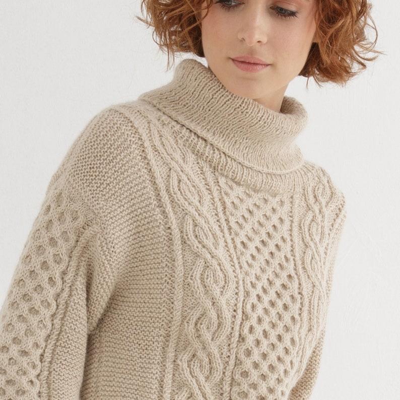 Cable Knit Turtleneck Sweater Pattern | Women's 3/4 Sleeve (PDF Pattern ...