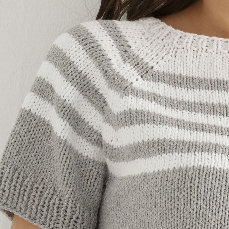 Raglan Sleeved Tee Knitting Pattern Striped Top Knit Pattern - Etsy