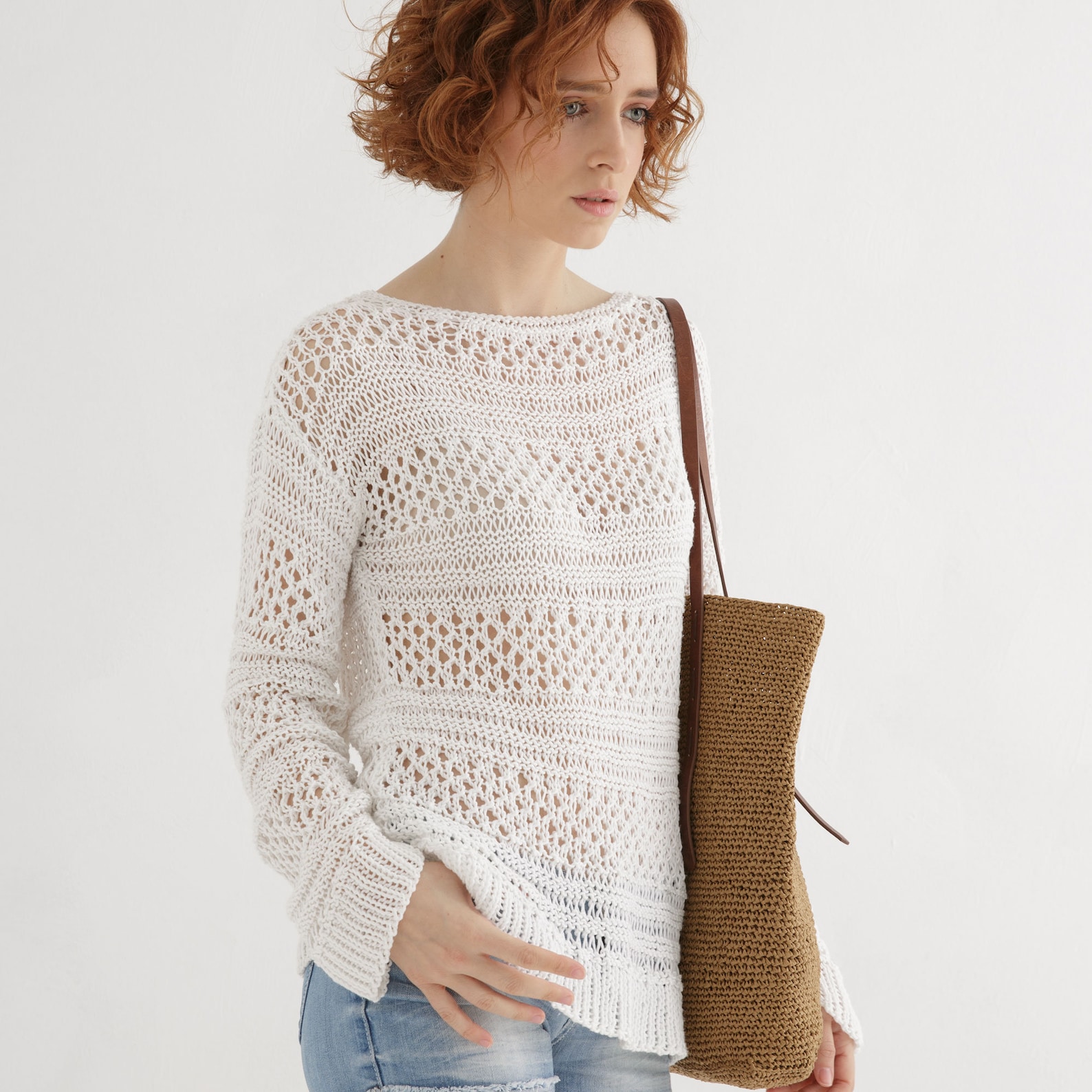 Lace Sweater Knit Pattern | Crew Neck Sweater Pdf for Women - Etsy
