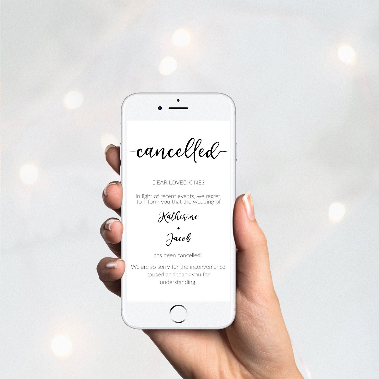 Simple Cancelled Wedding Electronic Modern Wedding Cancel Announcement ...