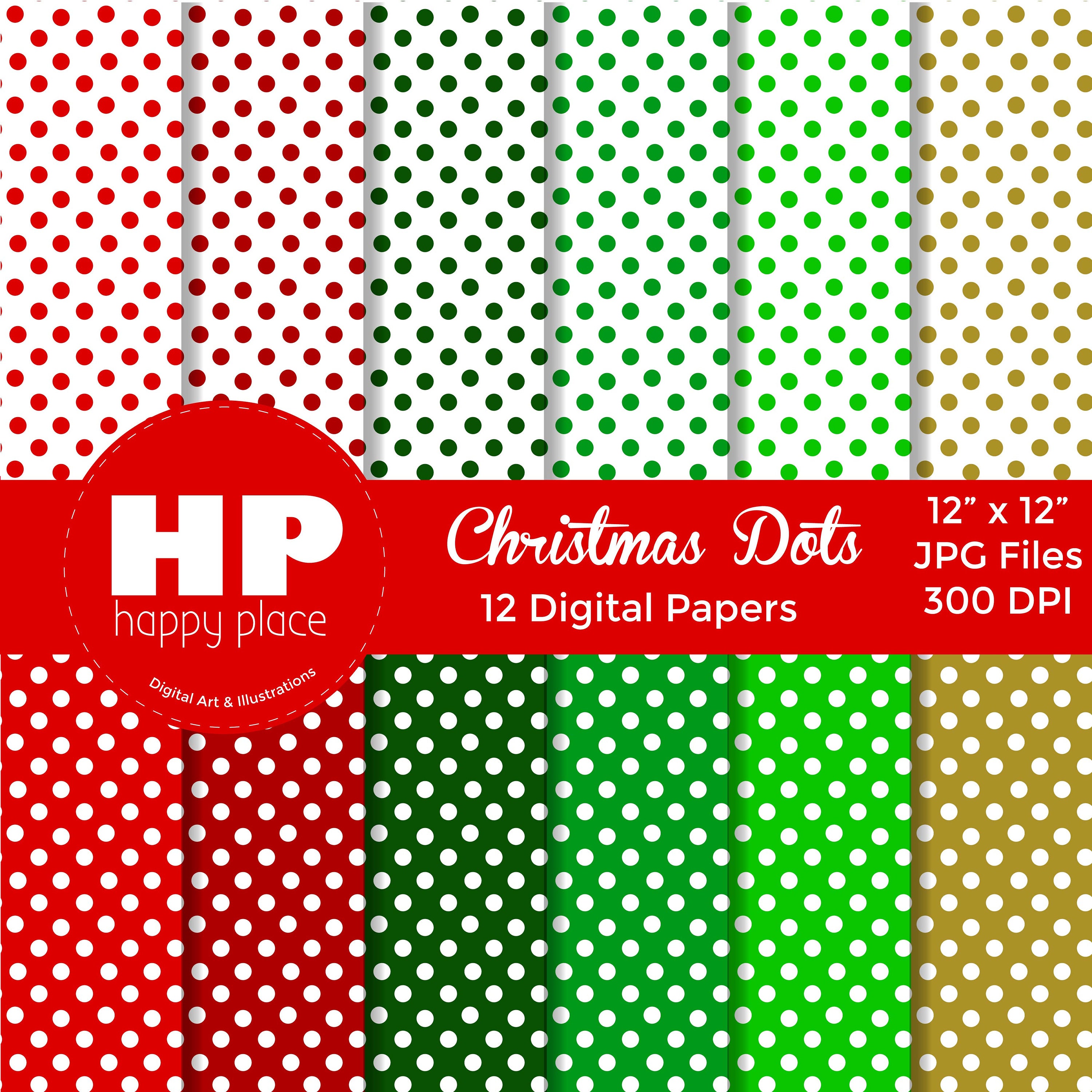 Christmas Digital Papers / 12x12 Printable Cardstock / Polka | Etsy
