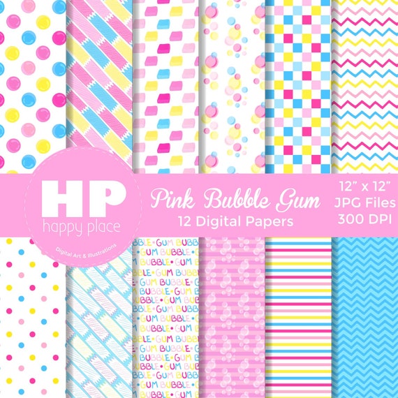 Pink Bubble Gum Digital Paper. 12x12 JPG Pattern Papers for - Etsy
