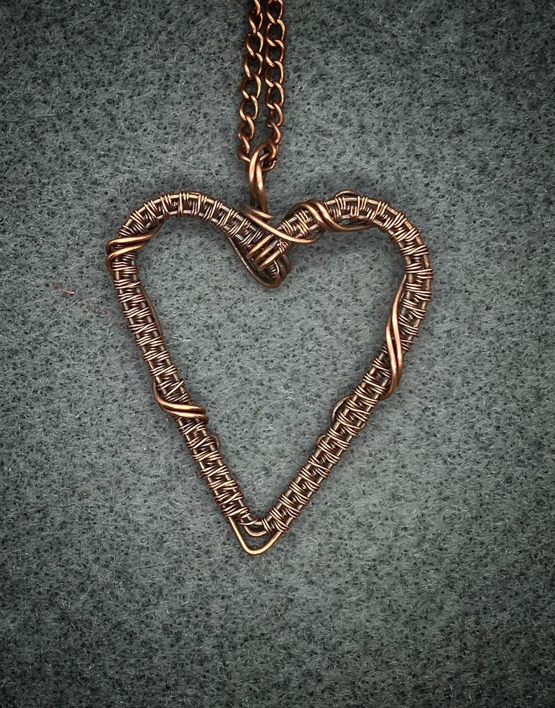 Antiqued Copper Wire Wrapped Heart Pendant - Etsy
