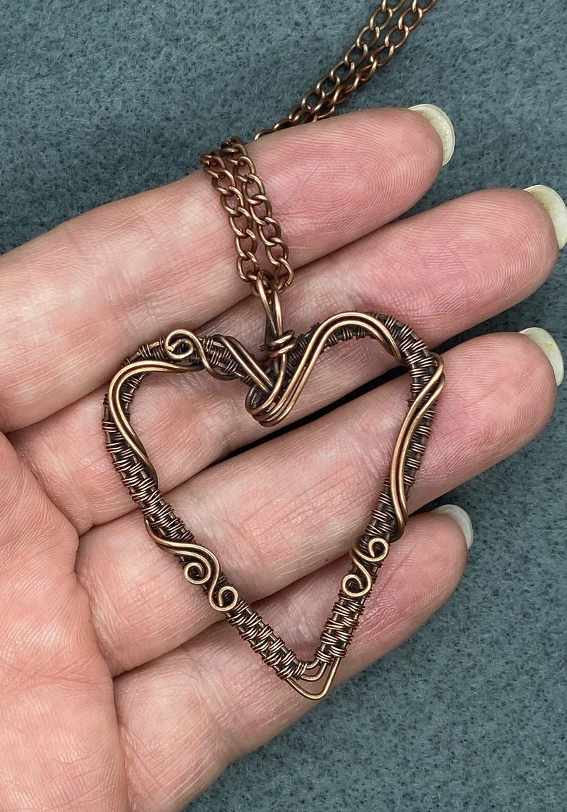 Antiqued Copper Wire Wrapped Heart Pendant - Etsy