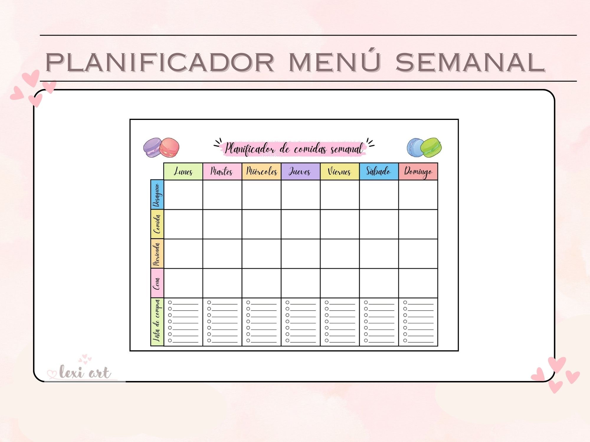 Planificador De Menú Semanal En Blanco Para Imprimir Planificadores