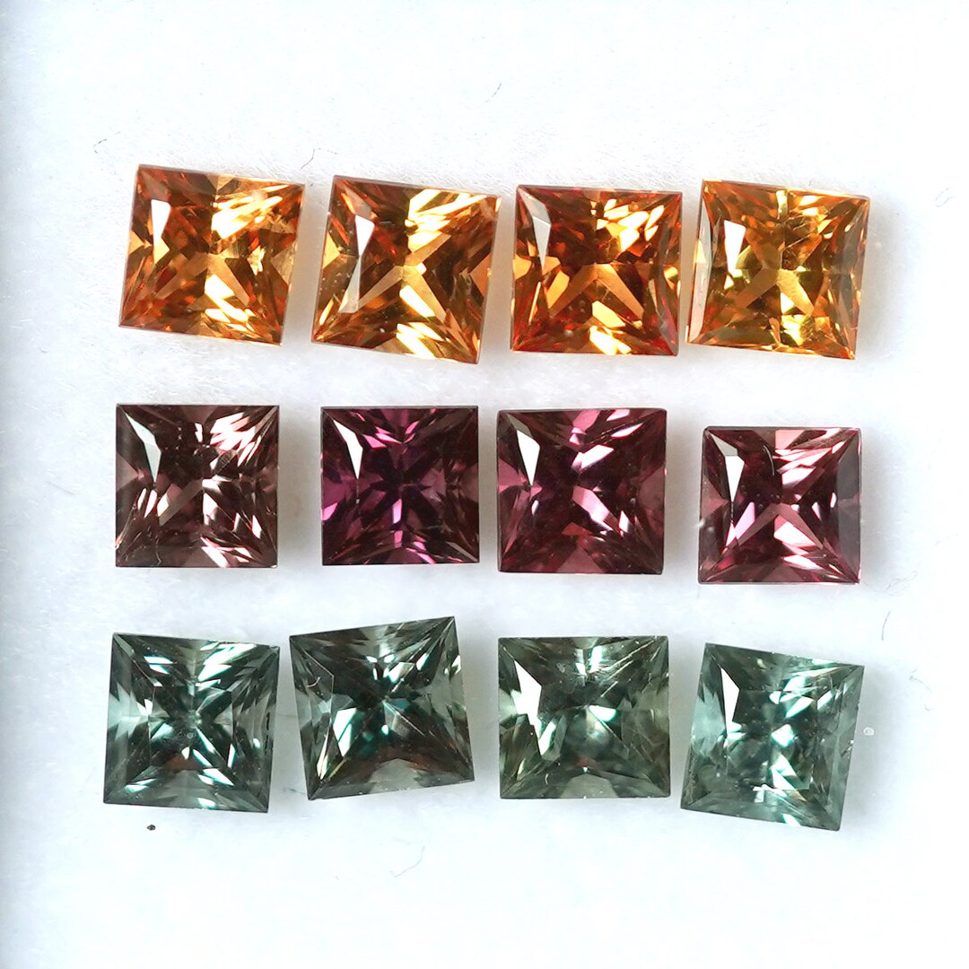 A Box of Mixed Color Square Cut Sapphires 12 Pcs, 3.5-3.7 Mm Sapphire ...