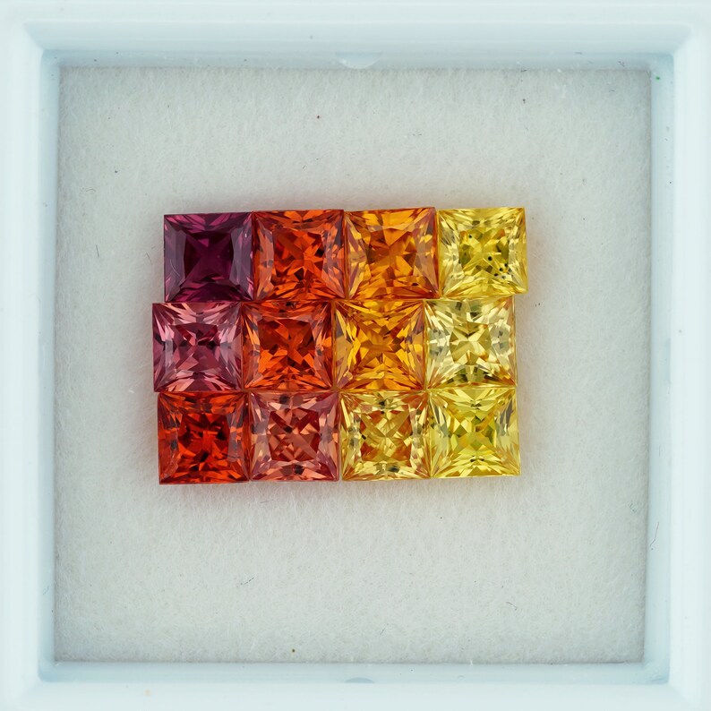 A Box of Mixed Color Square Cut Sapphires 12 Pcs, 2.4-2.5 Mm. (±0.2 ...