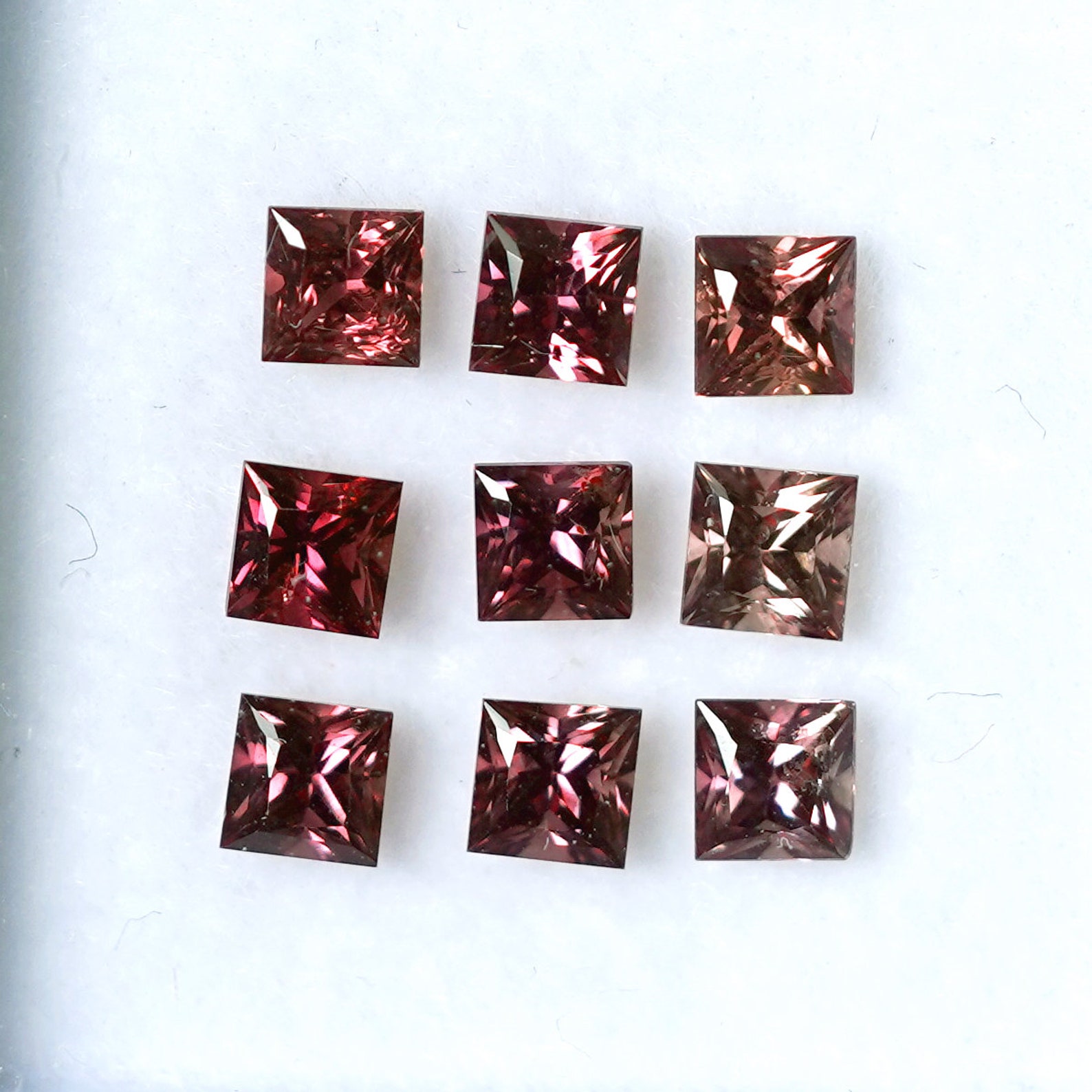 A Box of Mixed Brownish Red Square Cut Sapphires 9 Pcs, 3.1 Mm Sapphire ...