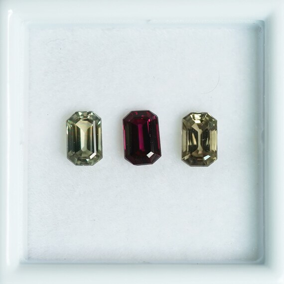 A Box of Dark Red and Green Octagon Sapphires 3 Pcs 5.4X3.5 | Etsy
