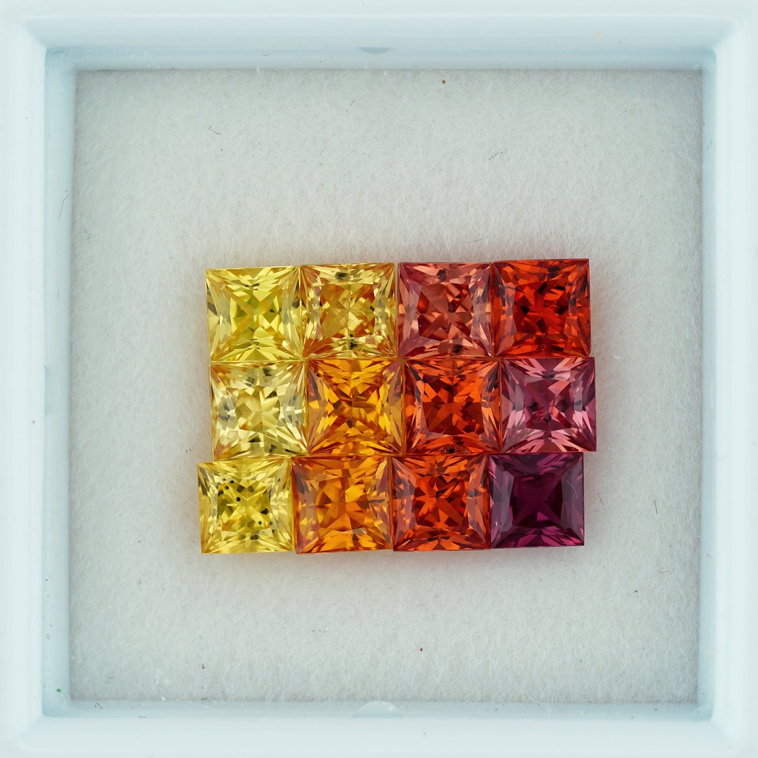A Box of Mixed Color Square Cut Sapphires 12 Pcs, 2.4-2.5 Mm. (±0.2 ...