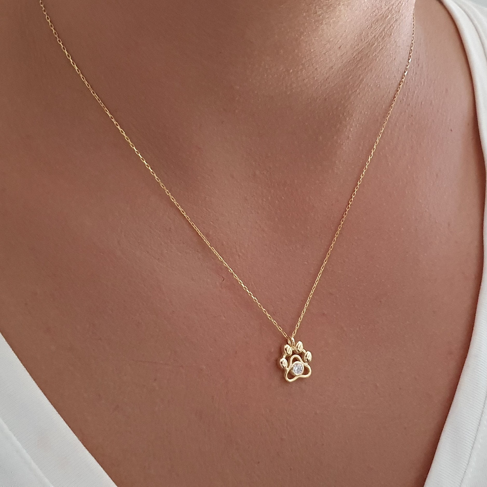 10k 14k 18k Solid Gold Dog Paw Necklace Puppy Paw Necklace - Etsy