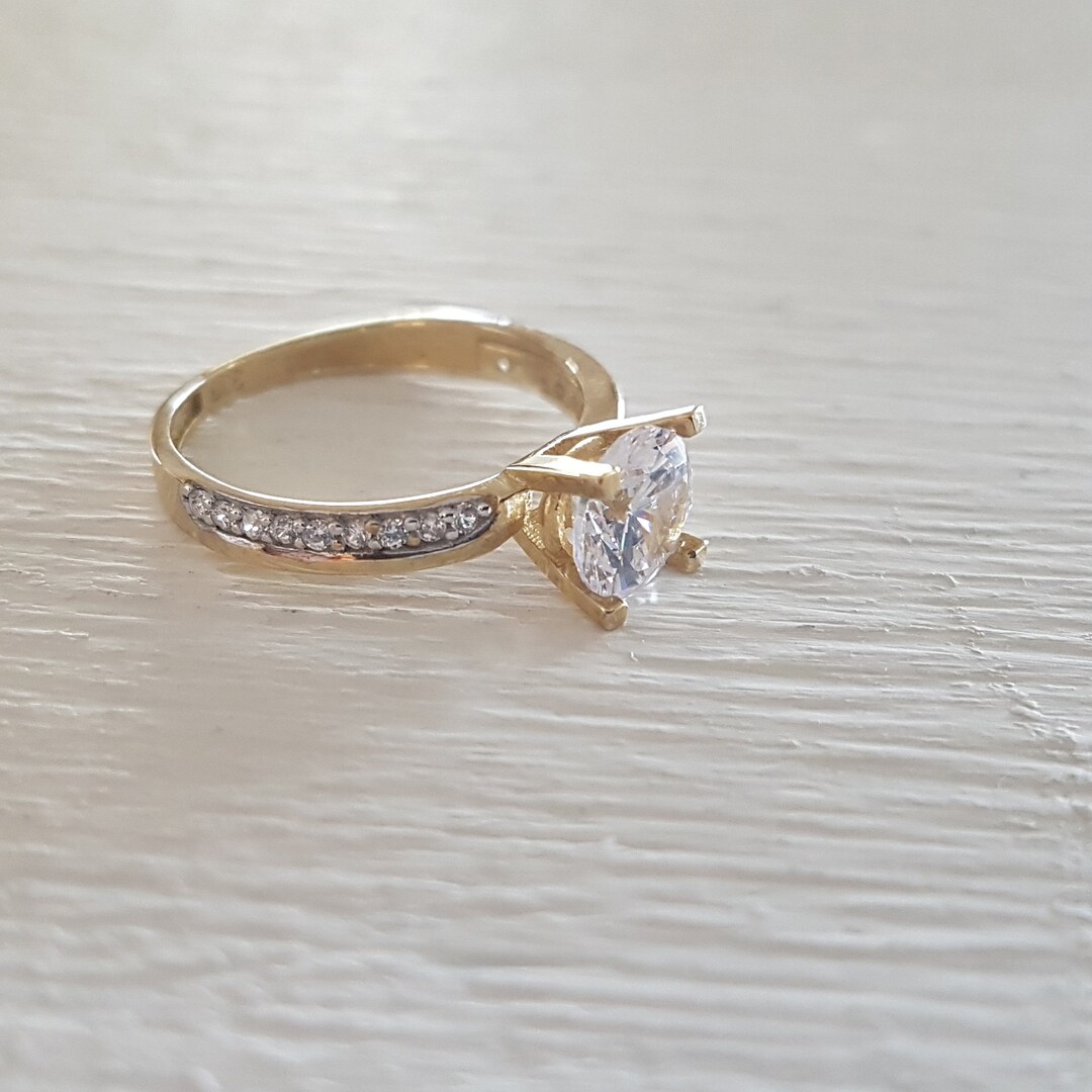 14k Solid Gold Engagement Ring, Gold Solitaire Ring, Cubic Zirkonia ...