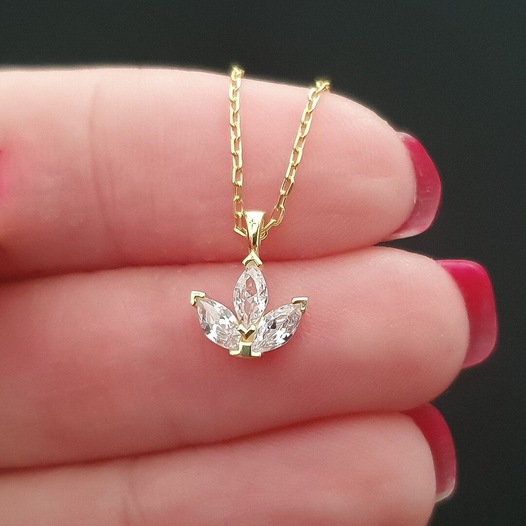 Real Gold Lotus Flower Necklace, 10k 14k 18k Solid Gold Lotus Necklace ...