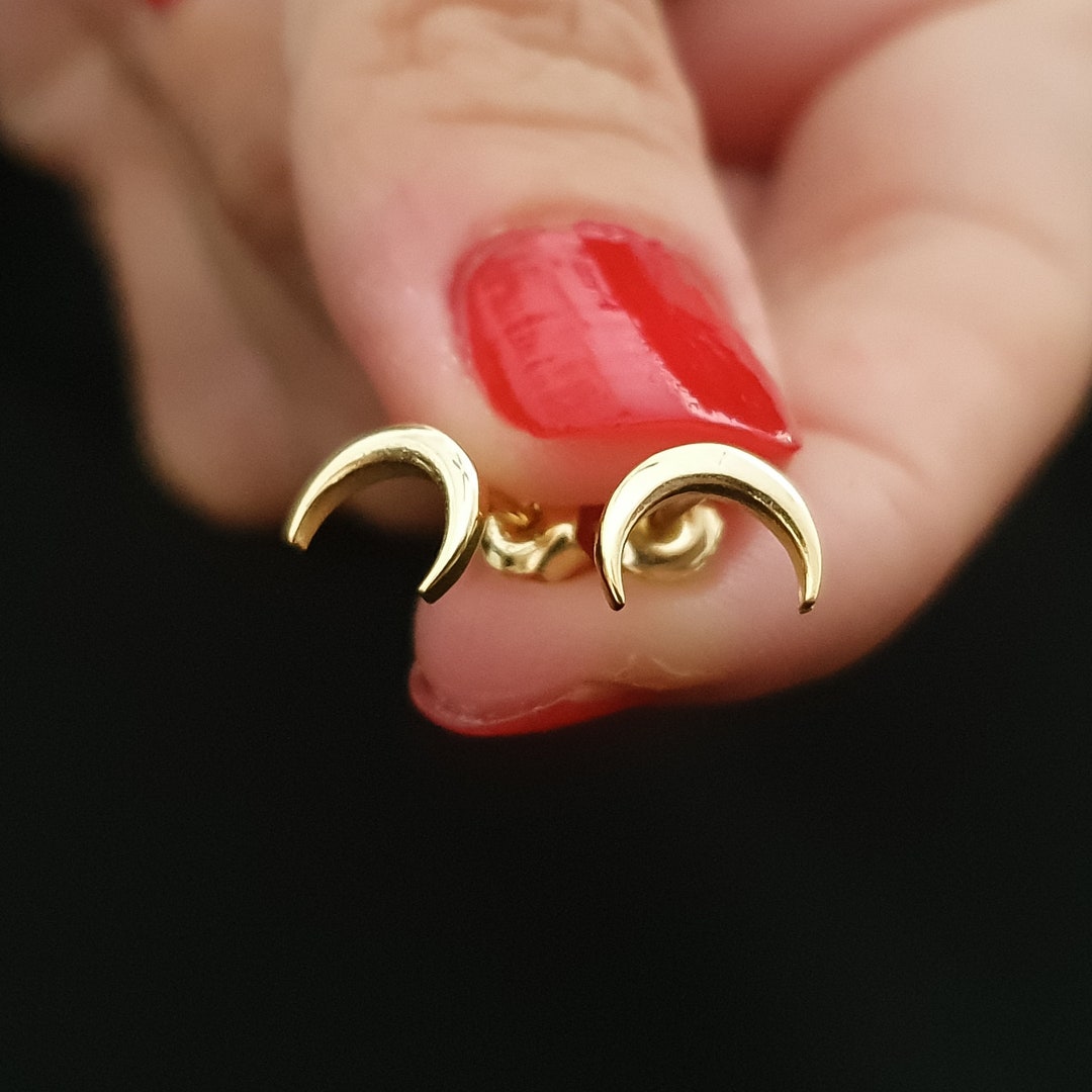 Solid Gold Crescent Earrings 10k 14k 18k Solid Gold Earrings - Etsy