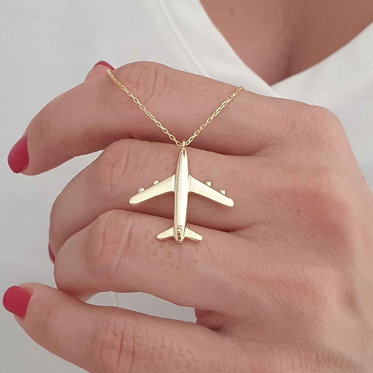 10k 14k 18k Solid Gold Plane Necklace Plane Necklace Plane - Etsy