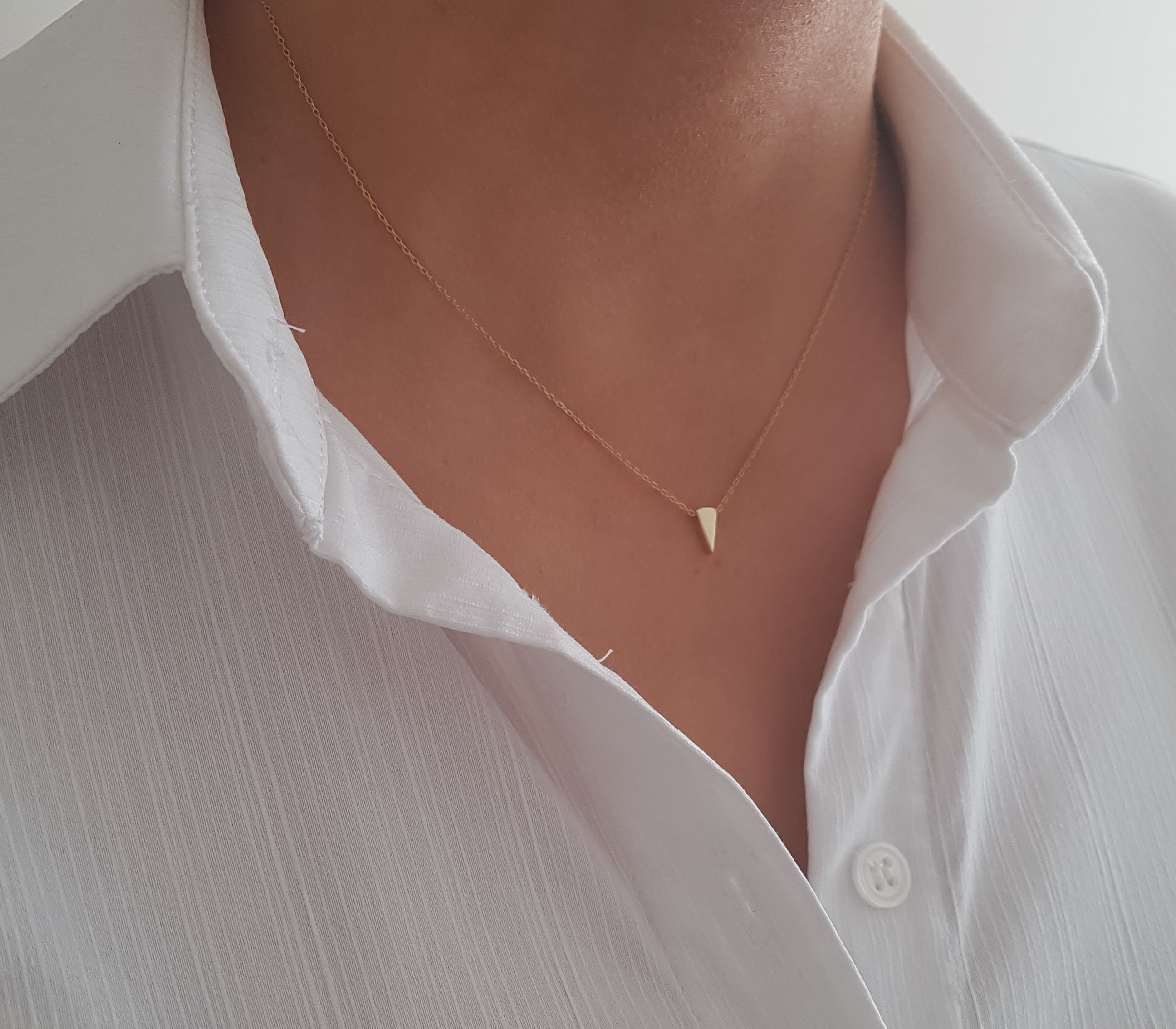 14k Solid Gold Triangle Necklace Geometric Necklace | Etsy