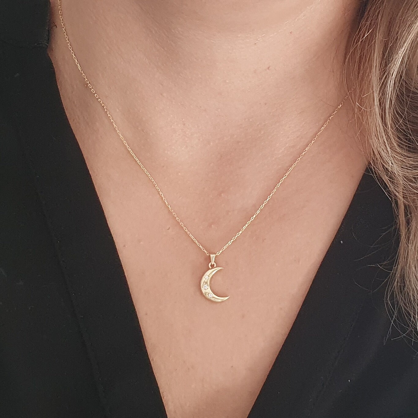 10k 14k 18k Solid Gold Crescent Necklace Crescent Gold - Etsy