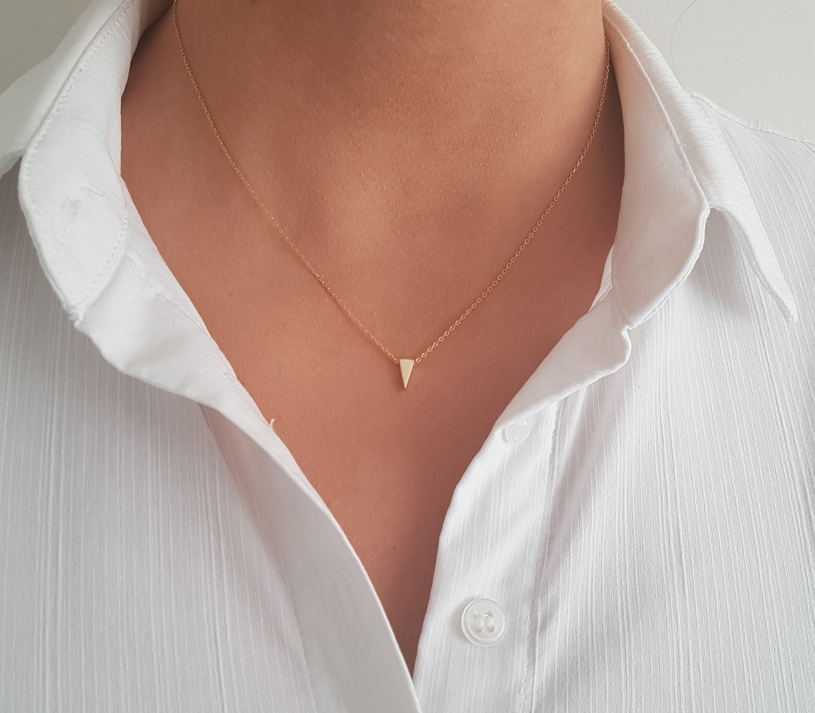 14k Solid Gold Triangle Necklace Geometric Necklace | Etsy
