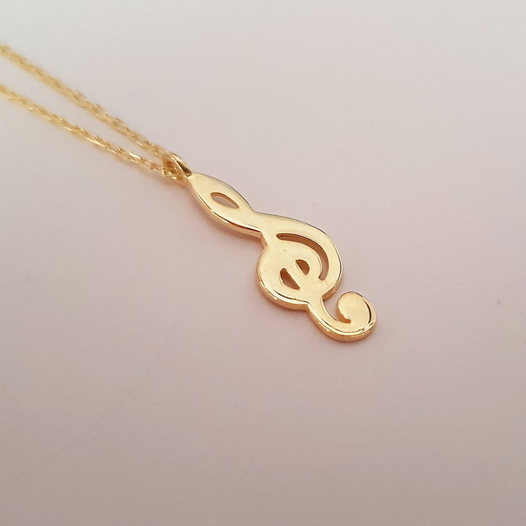 10k 14k 18k Solid Gold Treble Clef Necklace, Musical Note Gold Necklace ...