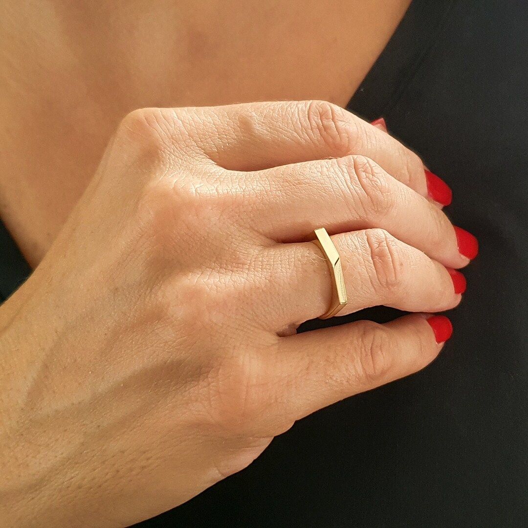 10k 14k 18k Solid Gold Stackable Ring, Gold Irregular Ring, Geometric Gold Ring, Stylish Dainty ...