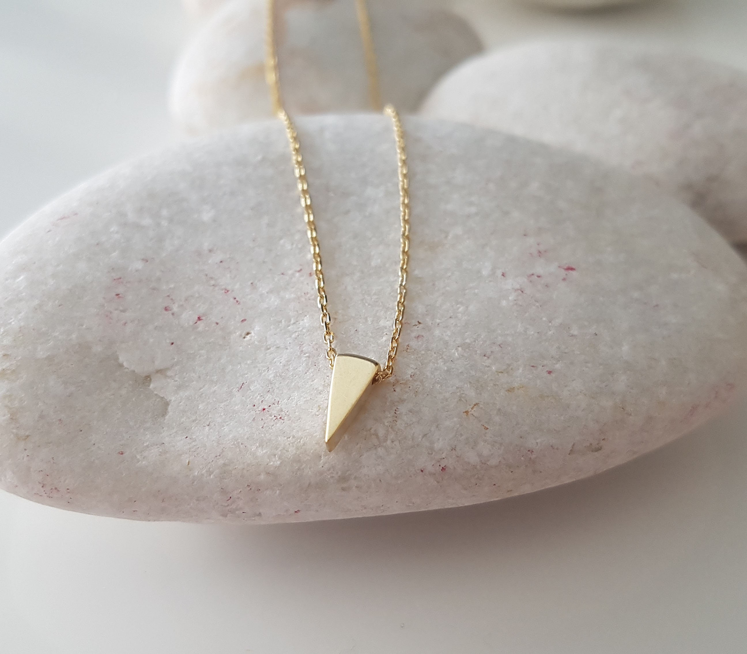 14k Solid Gold Triangle Necklace Geometric Necklace | Etsy