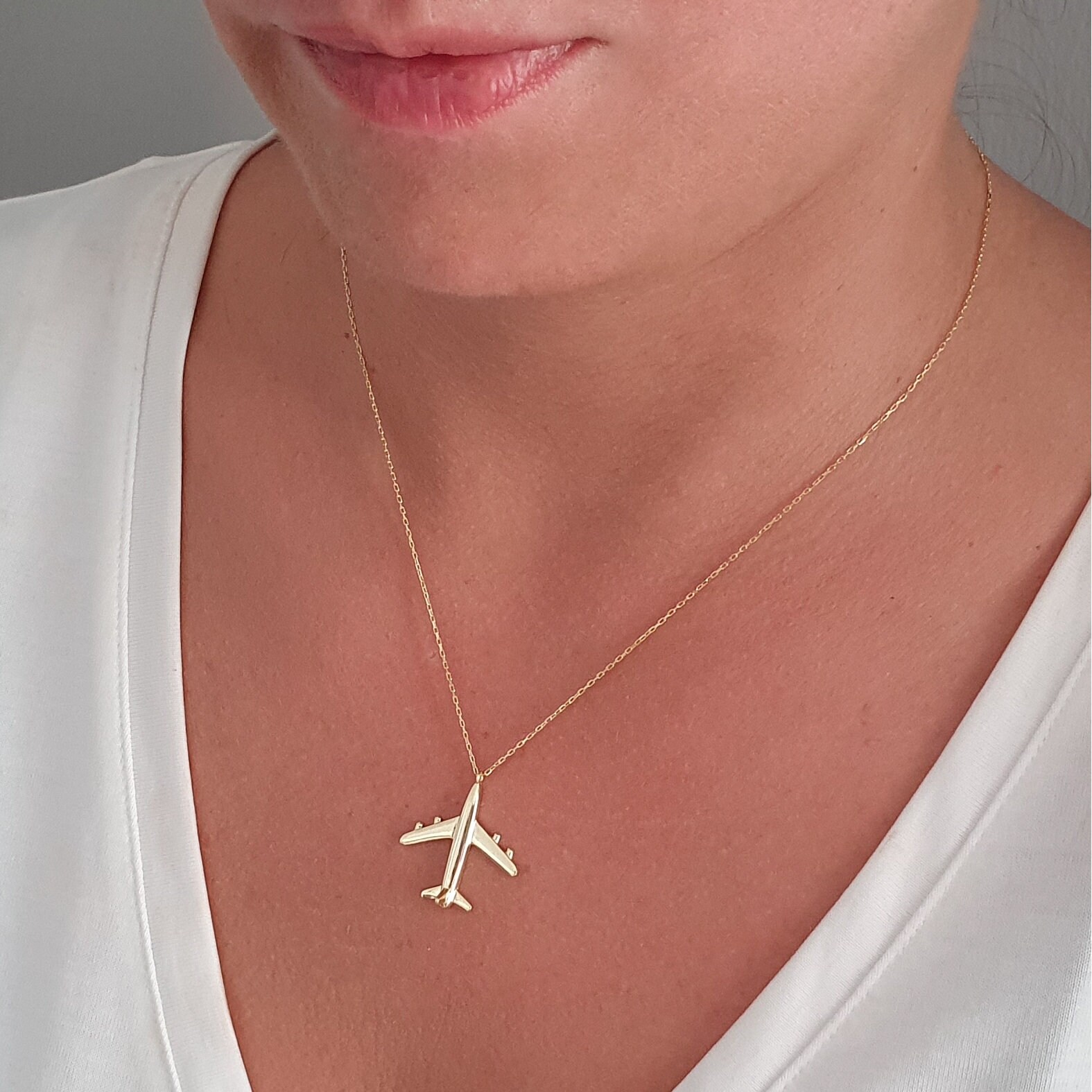 10k 14k 18k Solid Gold Plane Necklace Plane Necklace Plane - Etsy
