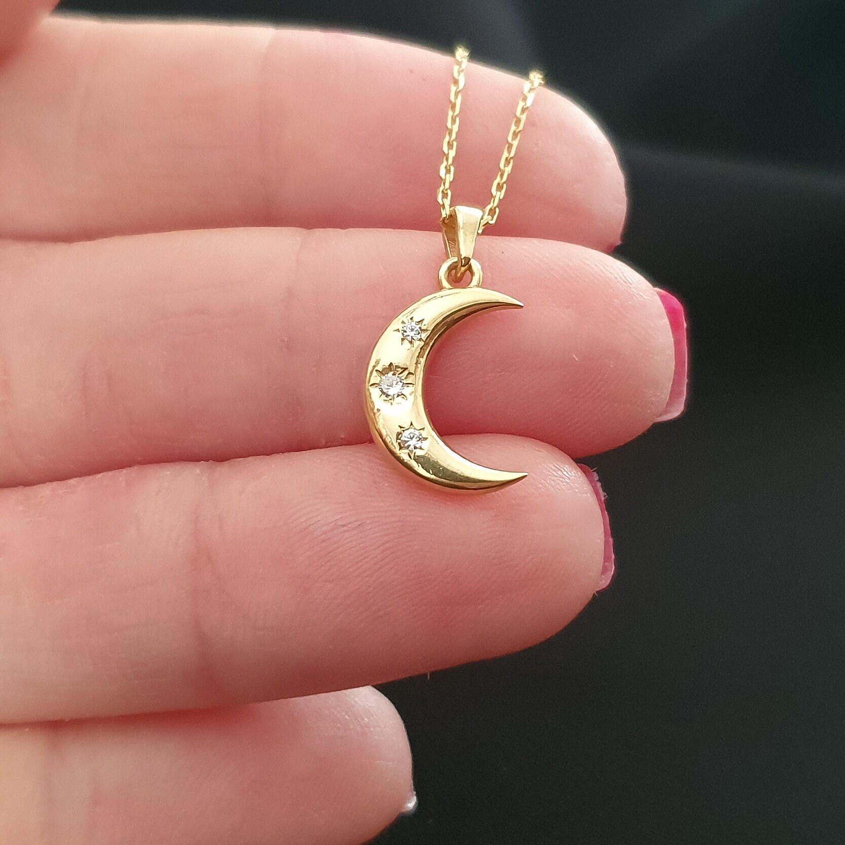 10k 14k 18k Solid Gold Crescent Necklace Crescent Gold - Etsy