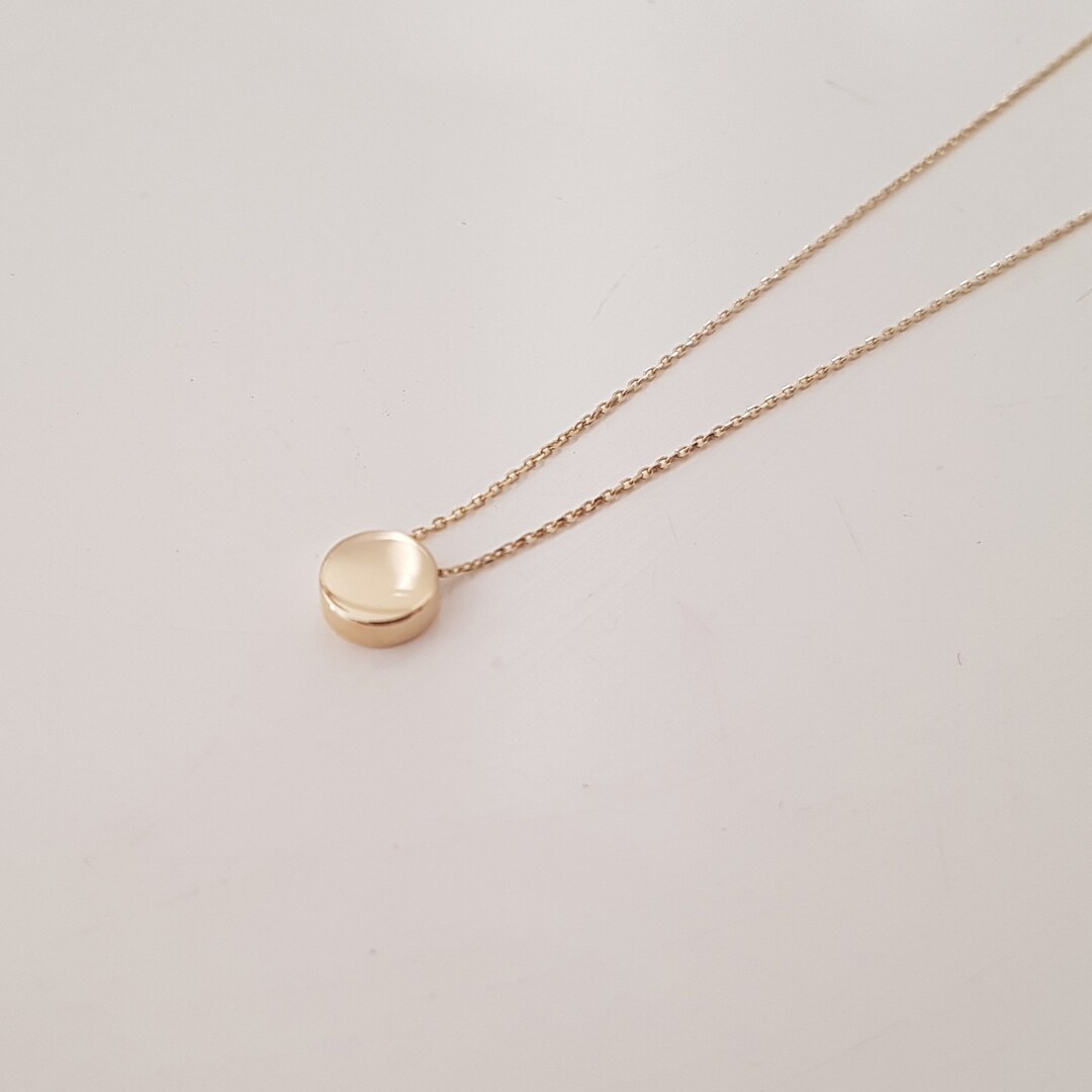 10k 14k 18k Solid Gold Round Necklace, Minimalist Geometric Charm ...