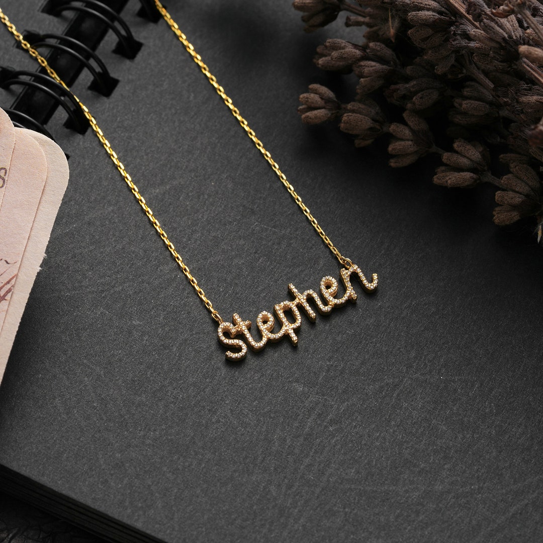10k 14k 18k Real Gold Customized Name Necklace, Personalized Nameplate ...